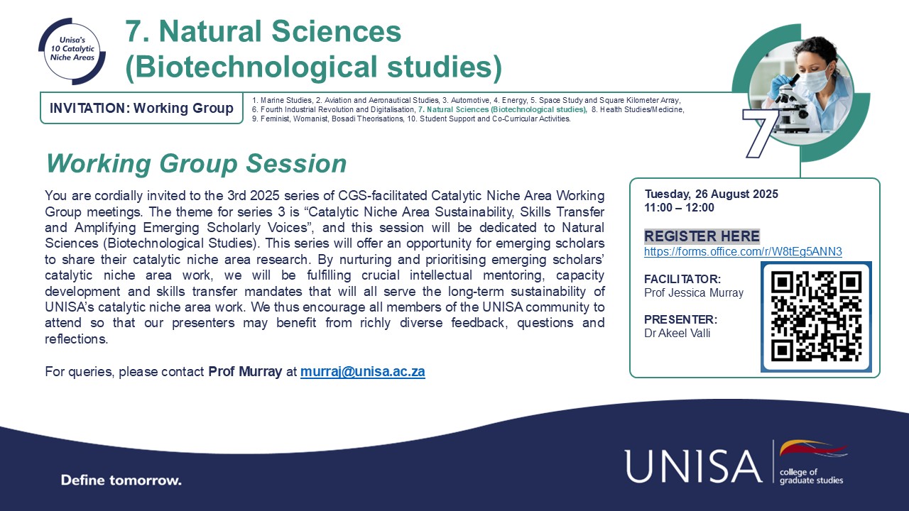 CGS Catalytic Niche Area Working Group session: 'Natural Sciences (Biotechnological studies)'
